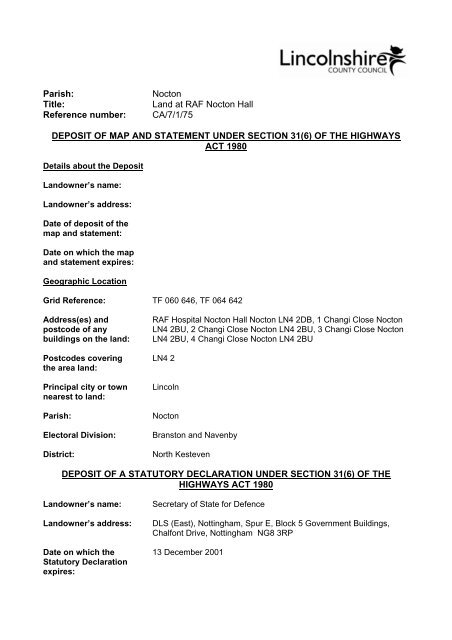 Land at RAF Nocton Hall - CA7175 - Lincolnshire County Council