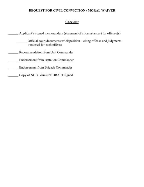 REQUEST FOR CIVIL CONVICTION / MORAL WAIVER Checklist ...