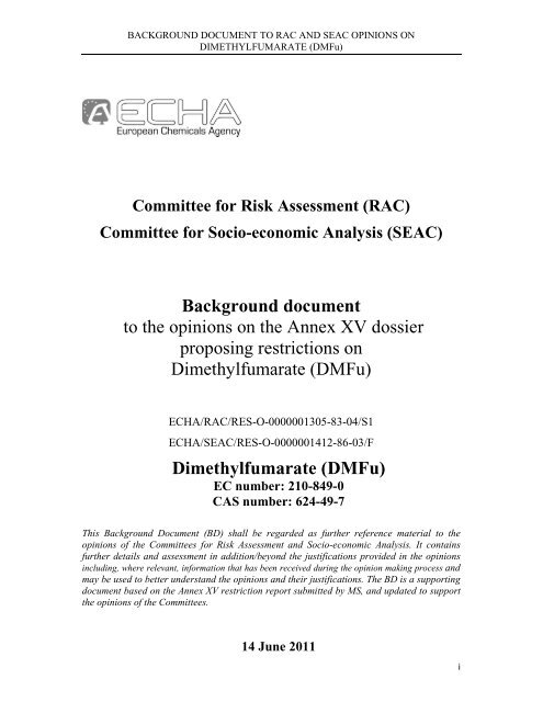 Dimethylfumarate (DMFu) - ECHA - Europa