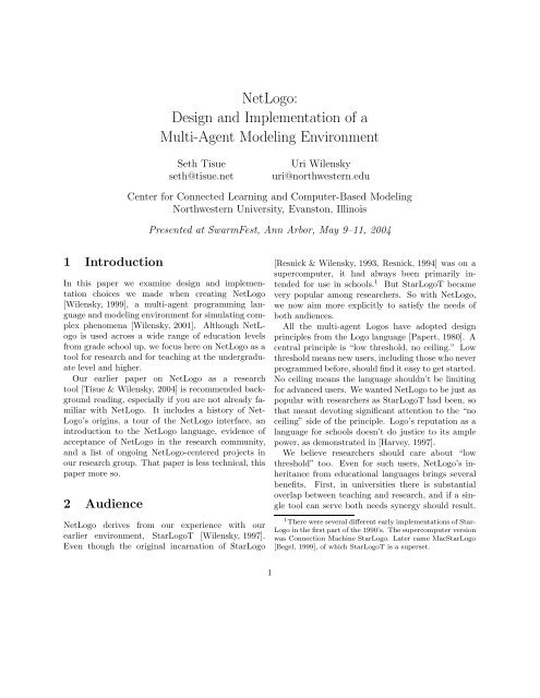 NetLogo: Design and Implementation of a Multi-Agent Modeling ...