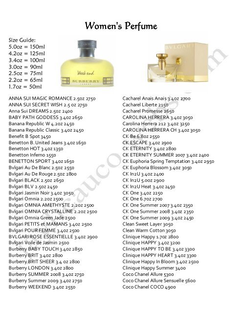 PERFUME price list FOR WOMEN - Jay Licauco