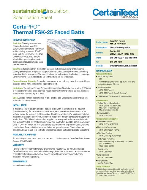 CertaPro Thermal FSK-25 Faced Batts - CertainTeed