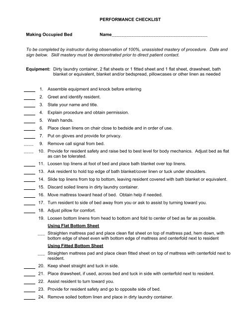 PERFORMANCE CHECKLIST