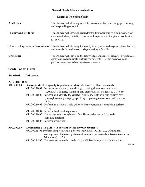 Grade 2 Vocal Music Curriculum