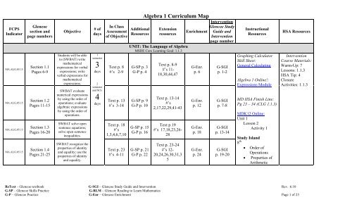 Algebra 1 Curriculum Map