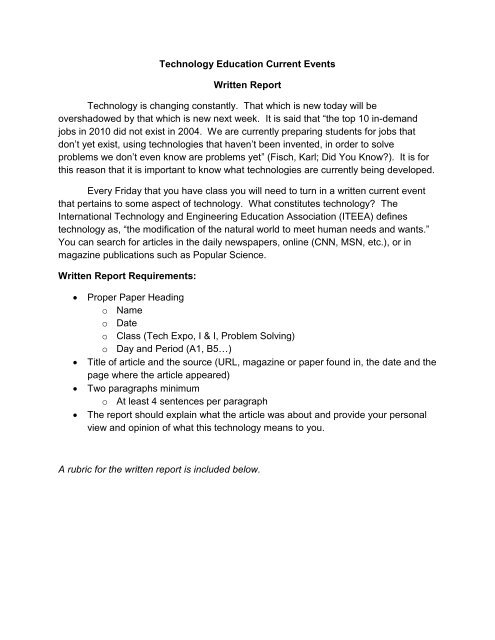 Current Event Rubric