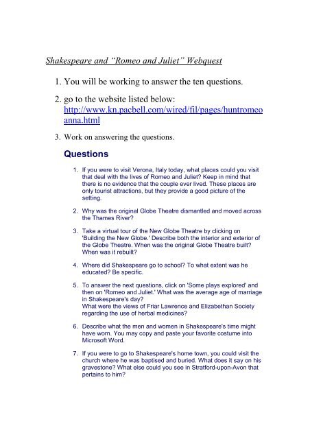 Shakespeare Webquest