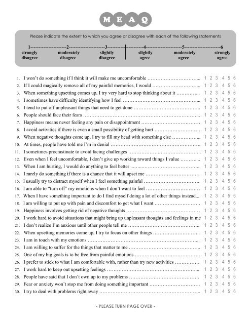 Multidimensional Experiential Avoidance Questionnaire (MEAQ)