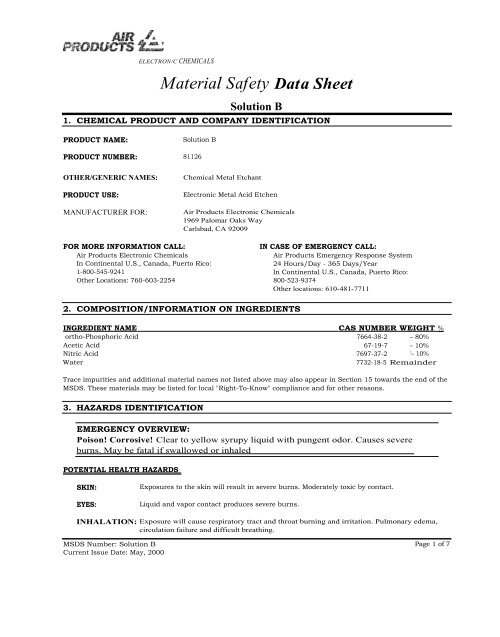 Material Safety Data Sheet Solution B