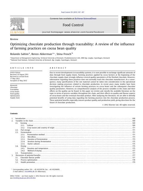 Optimizing chocolate production through traceability: A ... - DTU Orbit