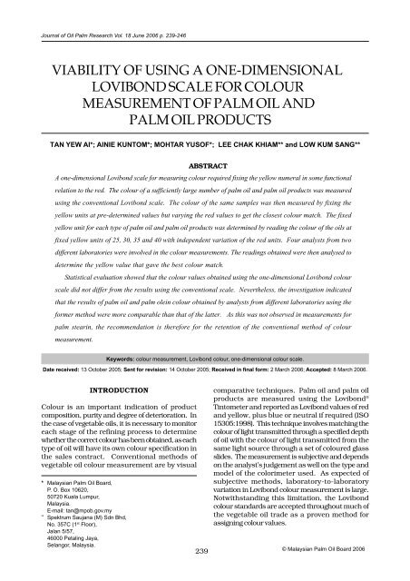 viability of using a one-dimensional lovibond scale for colour