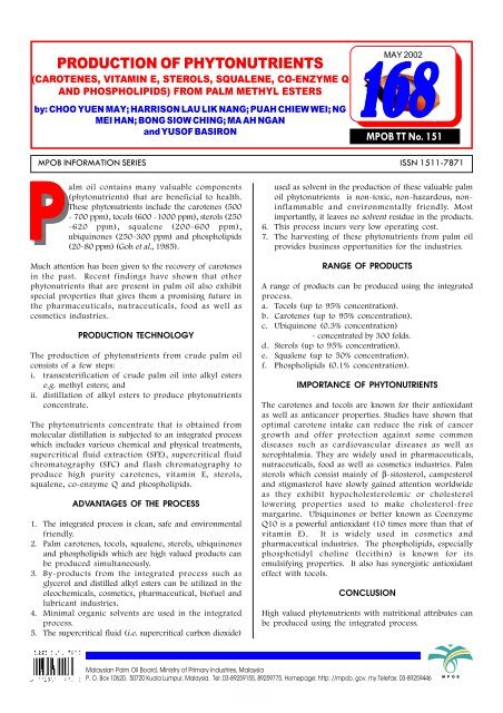 PRODUCTION OF PHYTONUTRIENTS - PALMOILIS - MPOB