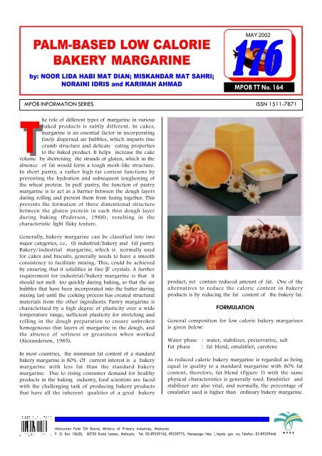 palm-based low calorie bakery margarine - PALMOILIS - MPOB