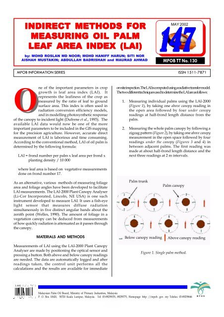 indirect methods for measuring oil palm leaf area index - PALMOILIS ...