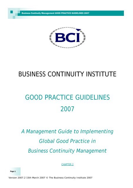 business continuity institute good practice guidelines 2007