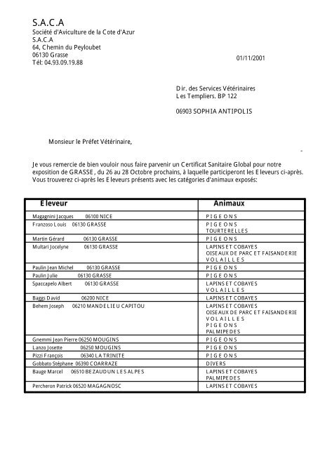 Certificat Sanitaire