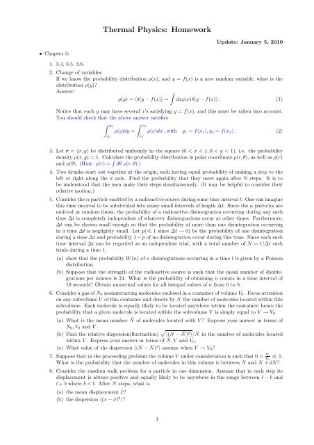 Thermal Physics: Homework