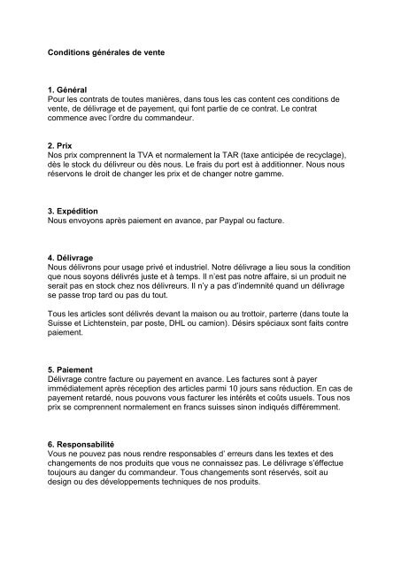 Conditions générales de vente 1. Général Pour les contrats de ...