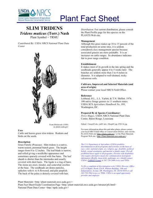 Fact Sheet - USDA Plants Database - US Department of Agriculture