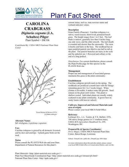 Fact Sheet - USDA Plants Database - US Department of Agriculture