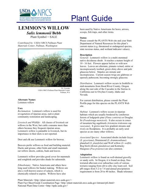 Plant Guide - USDA Plants Database - US Department of Agriculture