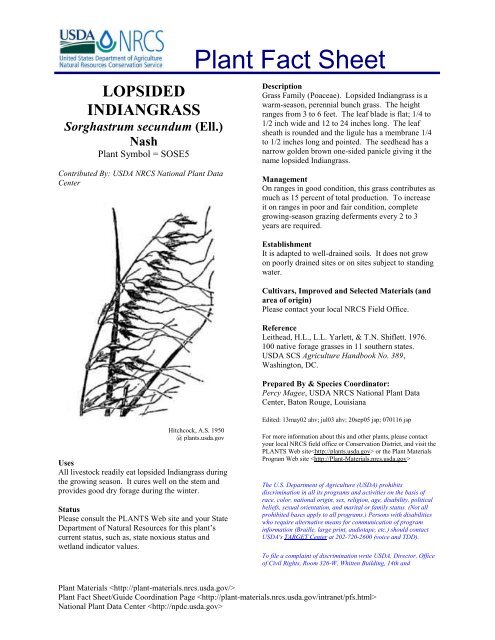 Fact Sheet - USDA Plants Database - US Department of Agriculture