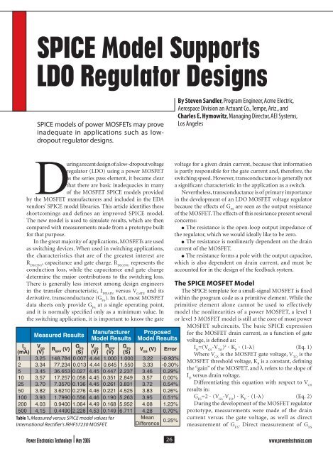 SPICE Model Supports LDO Regulator Designs - Power Electronics