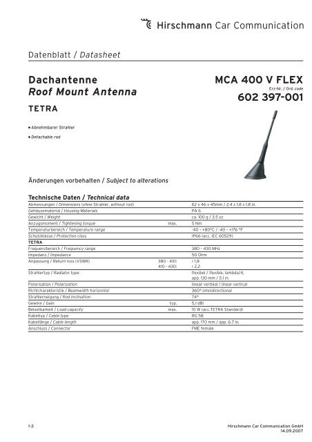 MCA 400 V FLEX - Hirschmann Car Communication
