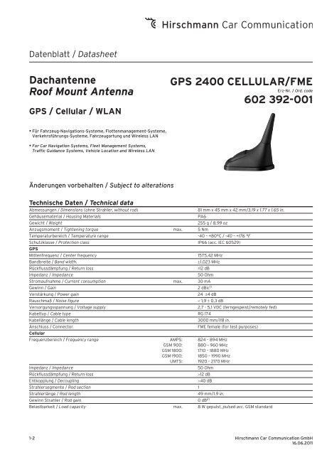 gps 2400 cellular/fme - Hirschmann Car Communication