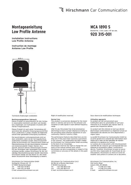 MCA 1890 S - Hirschmann Car Communication