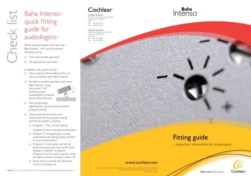 Baha Intenso Fitting Guide - Cochlear