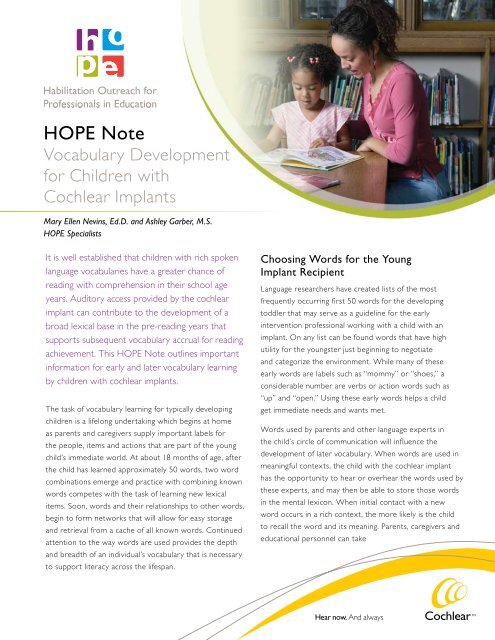 HOPE Note - For professionals - Cochlear Americas