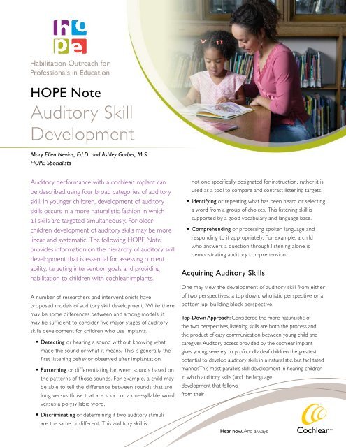 Auditory Skill Development - For professionals - Cochlear Americas