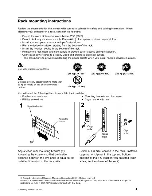 Rack mounting instructions