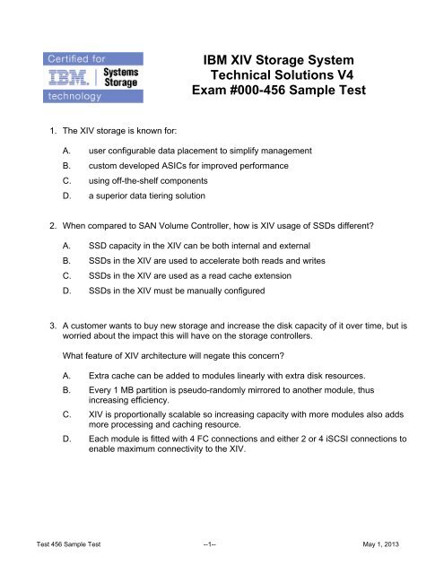 Ibm Xiv Storage System Technical Solutions V4 Exam 000 456