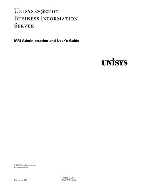 MRI Administration and User's Guide - Public Support Login - Unisys