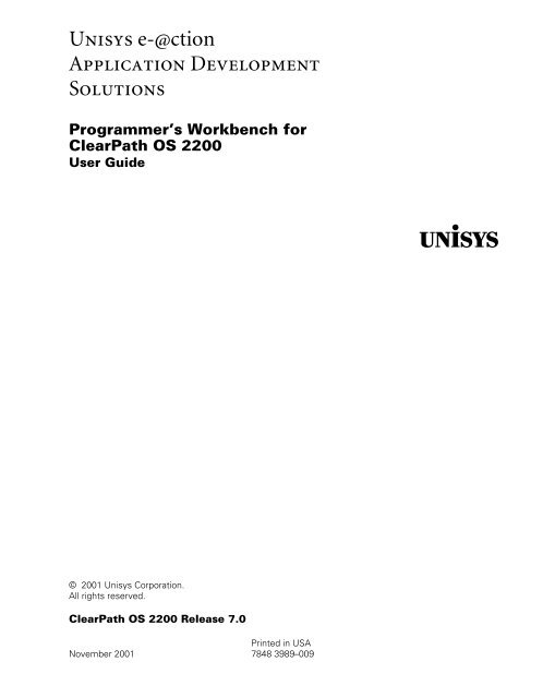 Programmer's Workbench for ClearPath OS 2200 User Guide