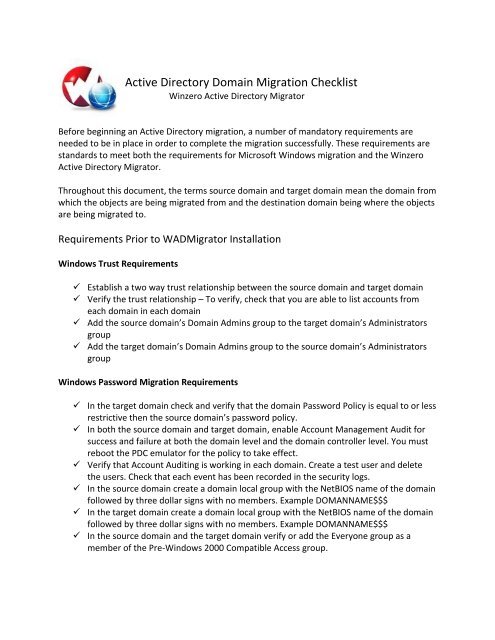 Active Directory Domain Migration Checklist - Raisoni