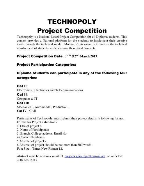 TECHNOPOLY Project Competition - Raisoni
