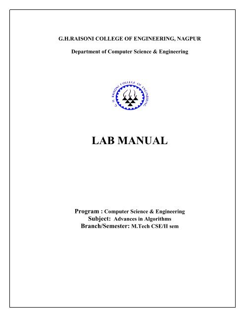 LAB MANUAL - GH Raisoni College Of Engineering - Raisoni