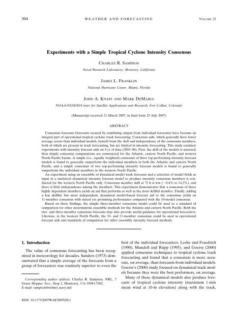 Experiments with a Simple Tropical Cyclone Intensity Consensus