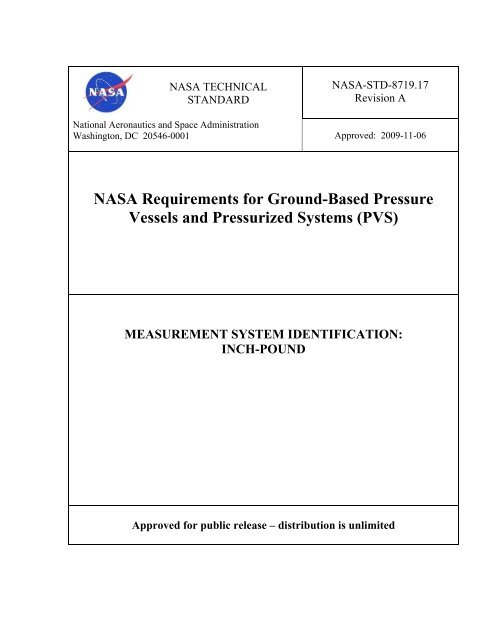 NASA Requirements for Ground-Based Pressure Vessels and ...