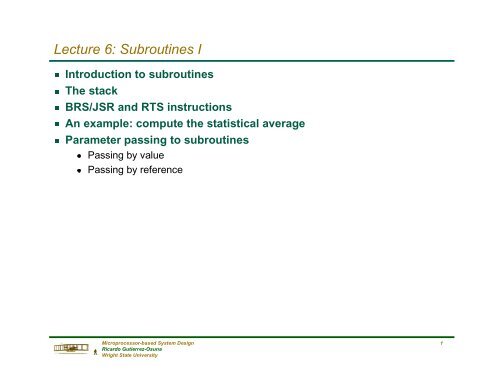 Lecture 6 Subroutines I 5990