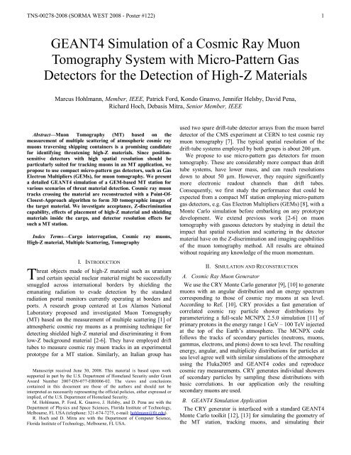 GEANT4 Simulation of a Cosmic Ray Muon Tomography System ...