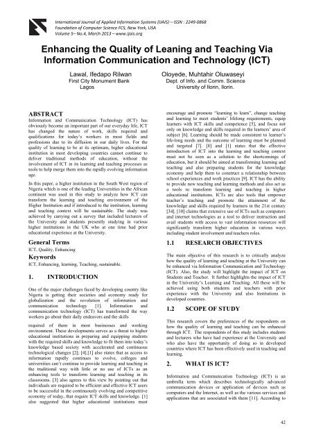ICT - International Journal of Applied Information Systems