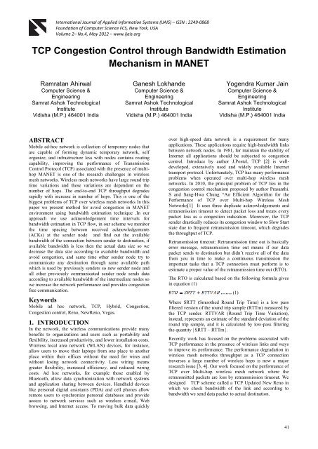 TCP Congestion Control through Bandwidth Estimation Mechanism ...