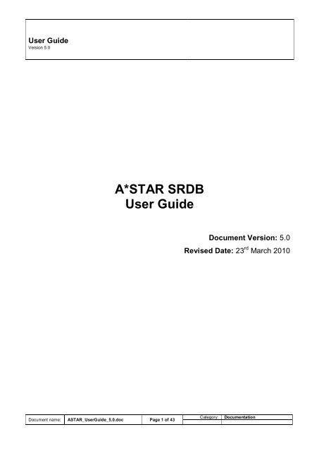 User Guide - Browse Using SRDB - A*Star