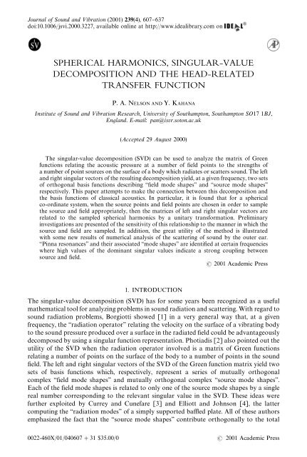 spherical harmonics, singular-value decomposition and the head ...
