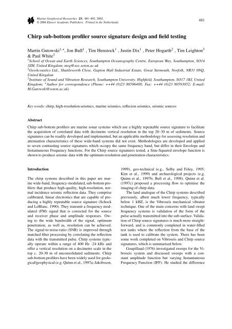Chirp sub-bottom profiler source signature design and field testing