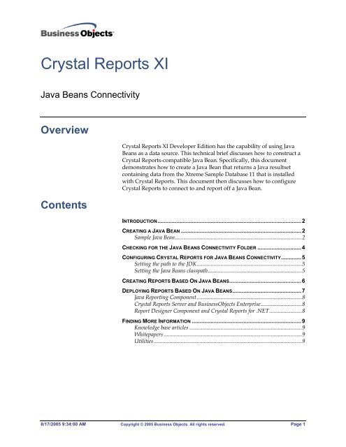 Configuring Crystal Reports For Java Beans Connectivity